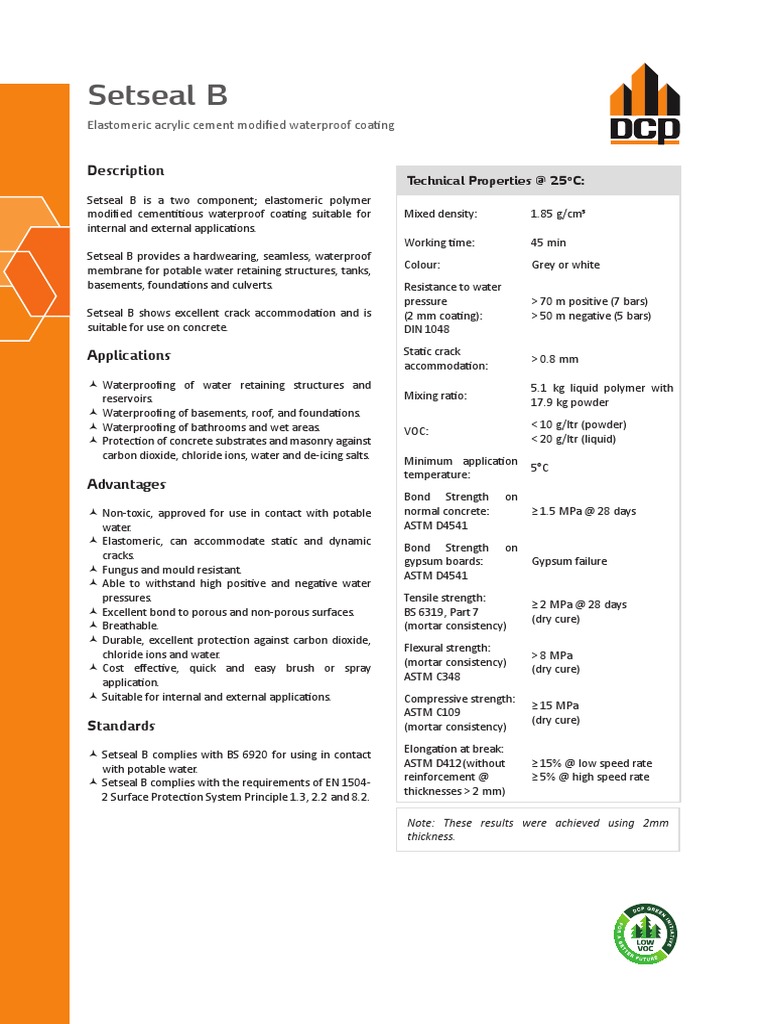 Setseal B: Description | PDF | Concrete | Adhesive