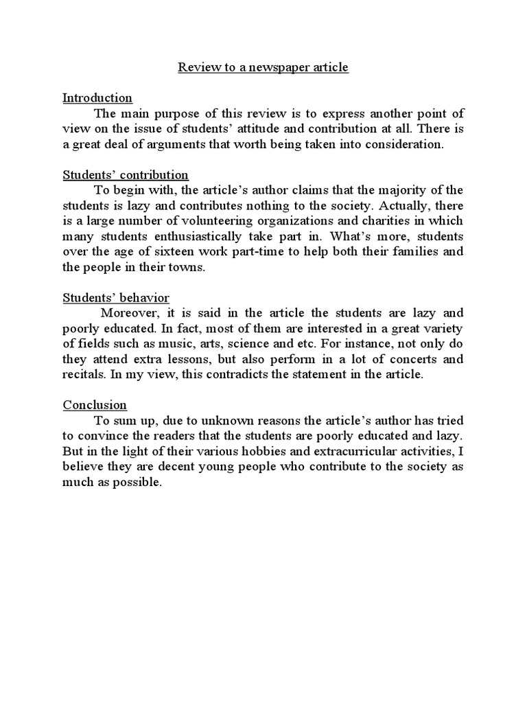 Review To A Newspaper Article | PDF | Social Science | Science ...