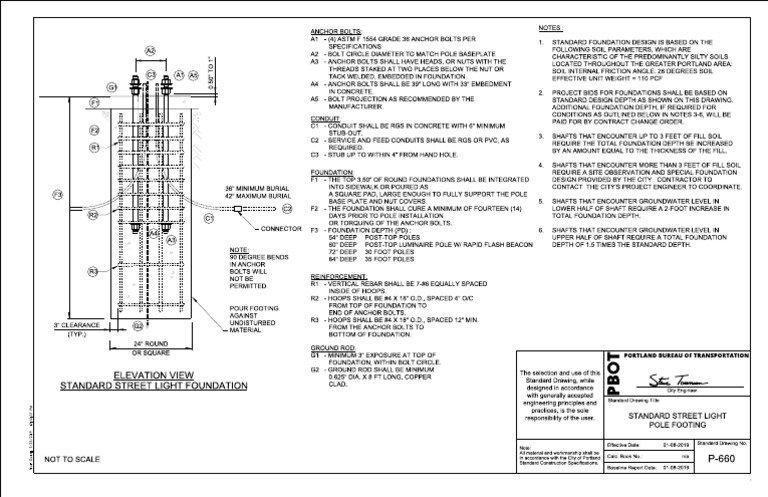 Standard Street Light Foundation Elevation View: Not To Scale | PDF ...