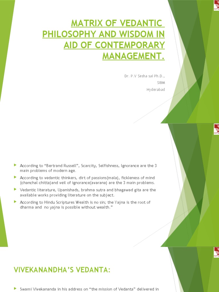 Matrix of Vedantic Philosophy and Wisdom in Aid | PDF | Vedanta | Karma