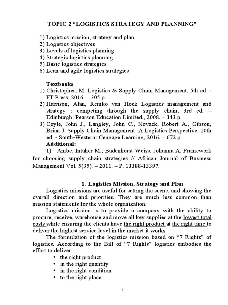 Logistics Strategy and Planning | PDF | Strategic Management | Lean ...