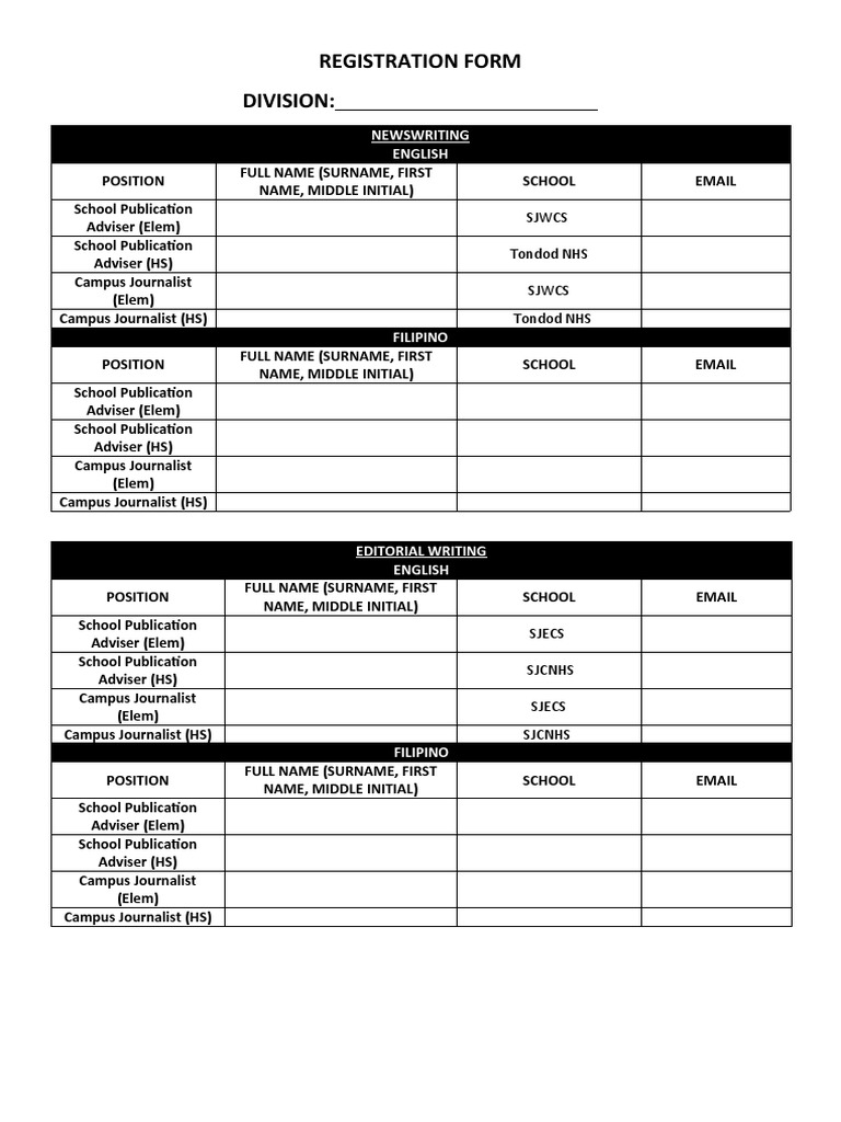 REGISTRATION FORM Campus Journalism | PDF | News | News Media