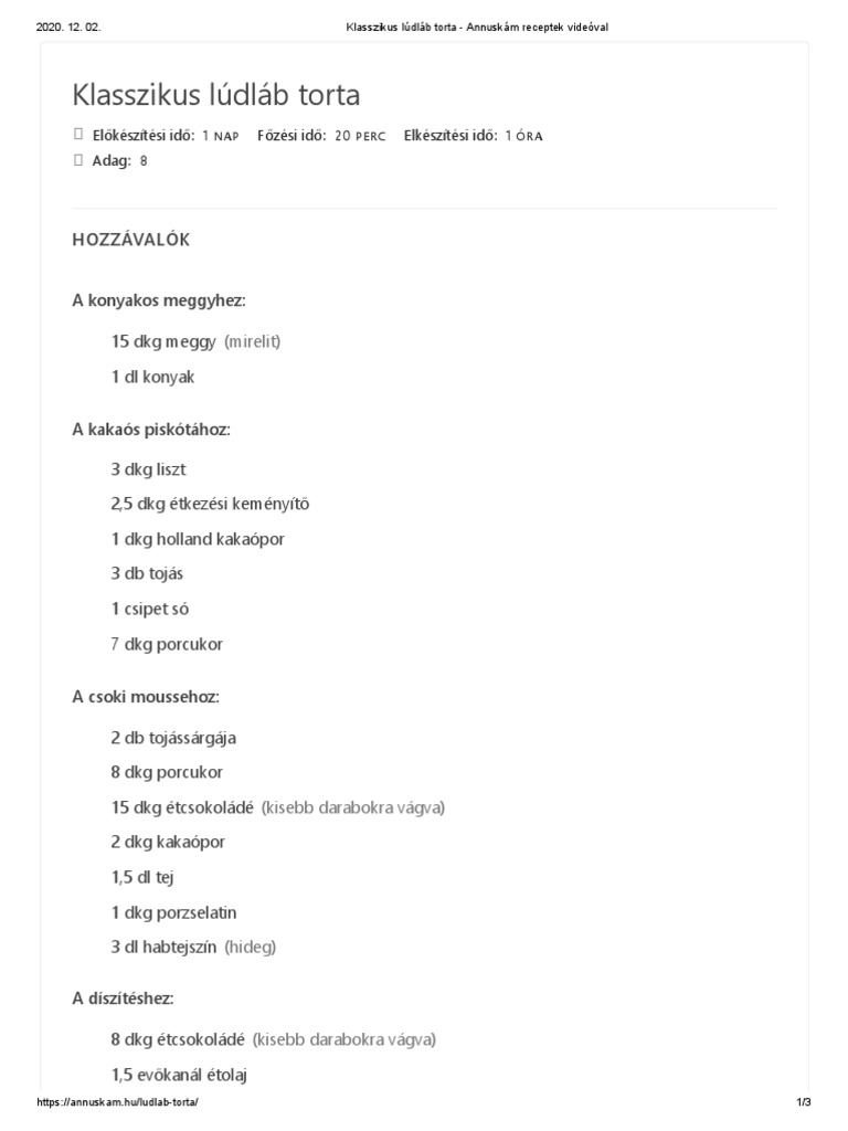 Klasszikus Lúdláb Torta - Annuskám Receptek Videóval | PDF