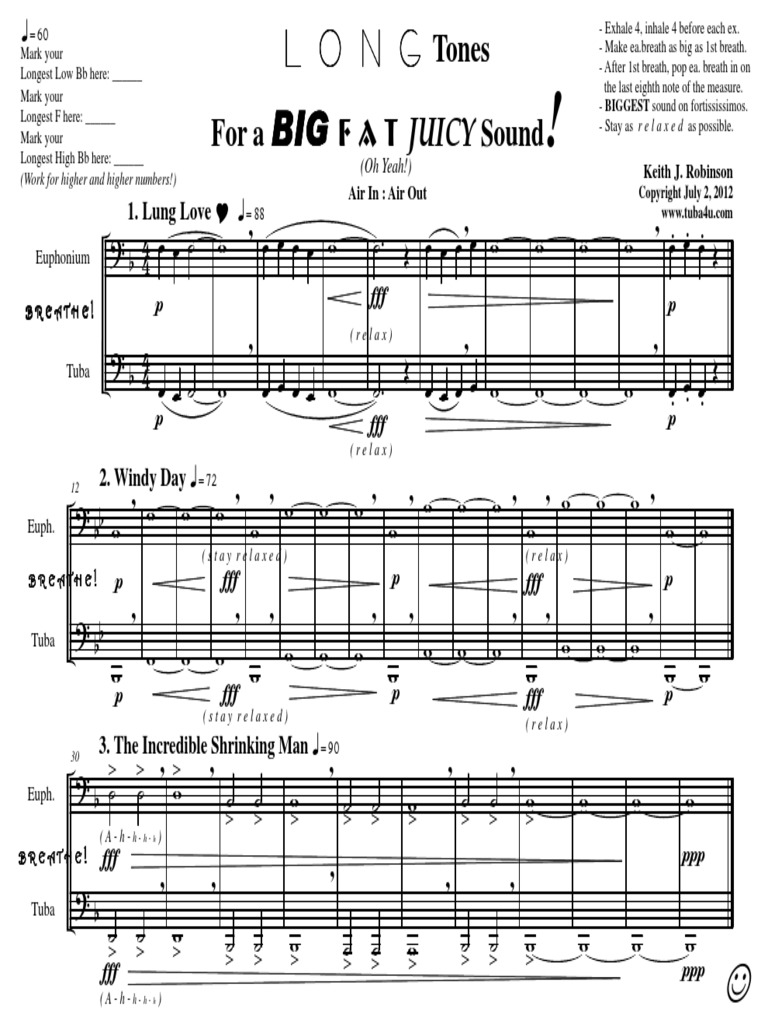 Long Tones For A Big Sound PDF | PDF | Pulmonology | Breathing