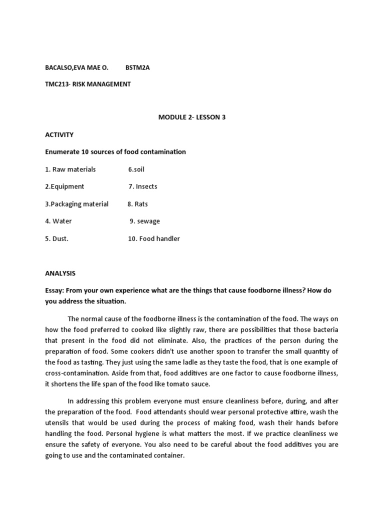 TMC213. Bacalso, Eva Mae. Module 2, Lesson3-5 | PDF | Foodborne Illness | Foods