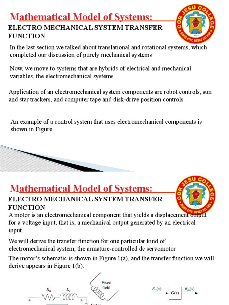 Mathematical Model of Systems:: Electro Mechanical System Transfer ...