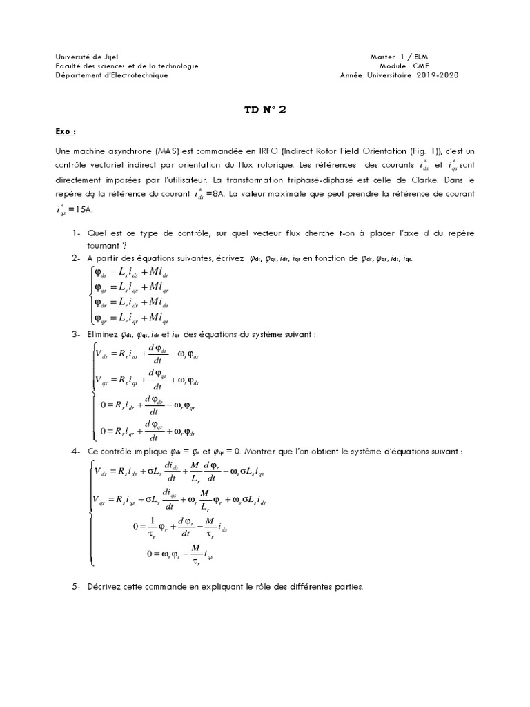 TD2 ELT-ELM M1 Commande Électrique | PDF | Physique | Enseignement des mathématiques