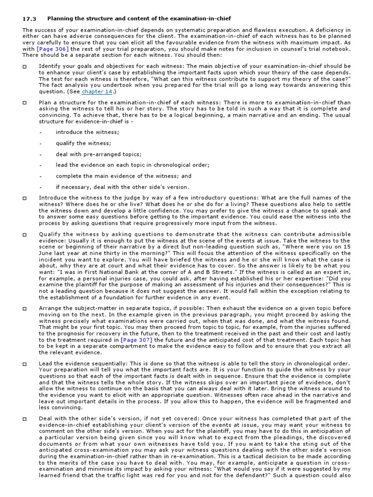 17.3 Planning The Structure and Content of The Examination-In-Chief ...