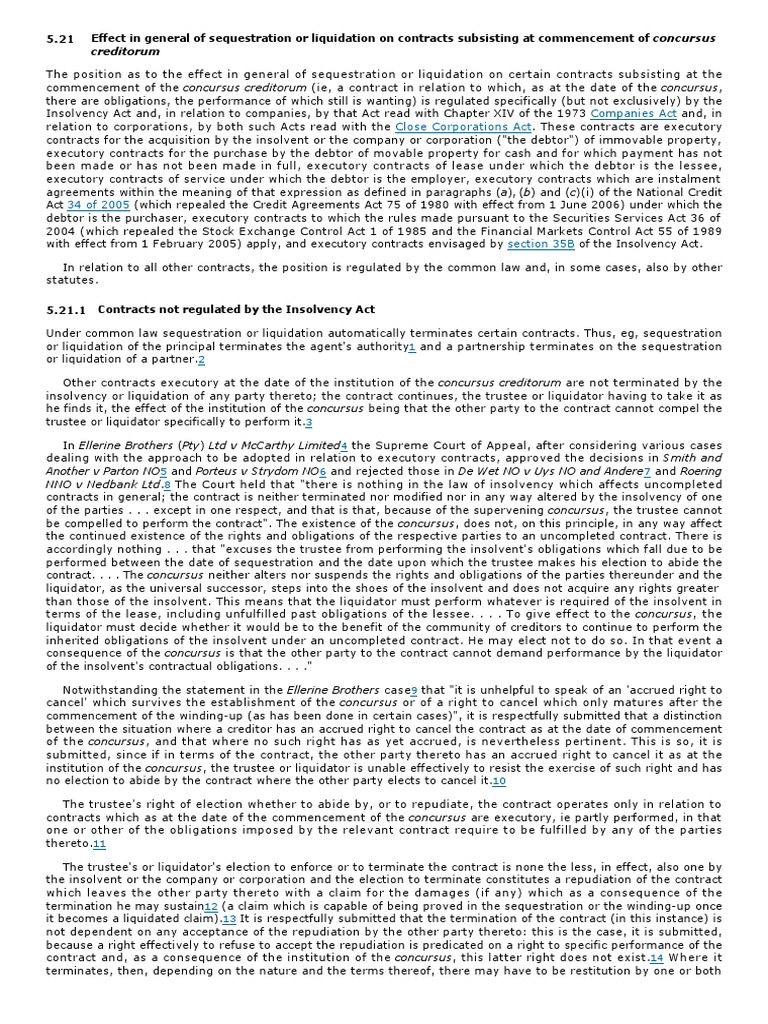 5.21 Effect in General of Sequestration or Liquidation On Contracts ...