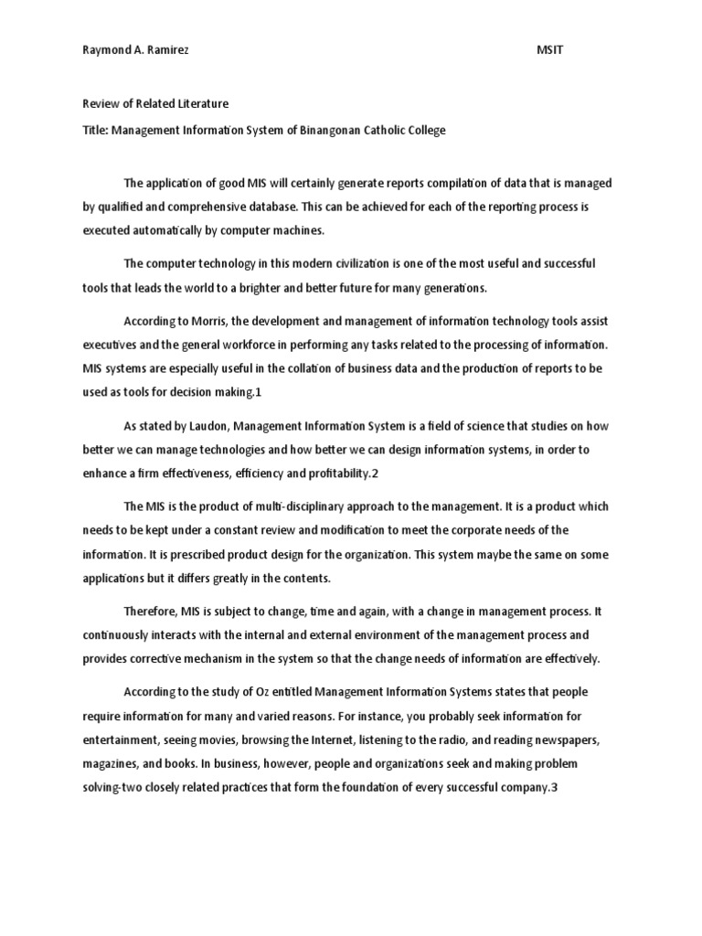 Review of Related Literature Management Information System | PDF ...