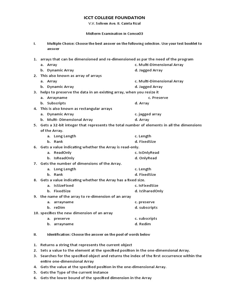 Icct College Foundation Pdf Array Data Type Array Data Structure