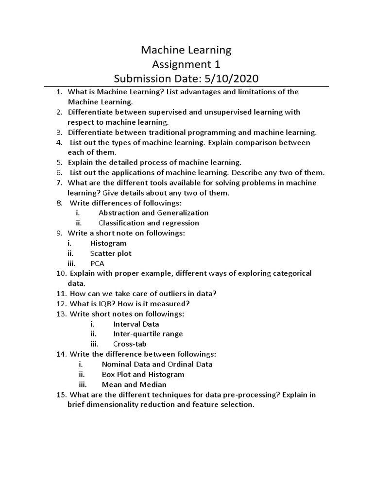 Machine Learning Assignment 1 Submission Date 5 10 2020 Pdf