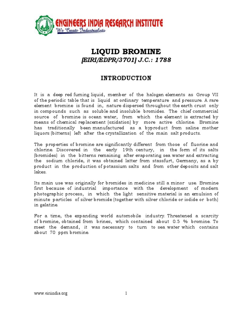 Project Report On Liquid Bromine | Download Free PDF | Chlorine | Salt