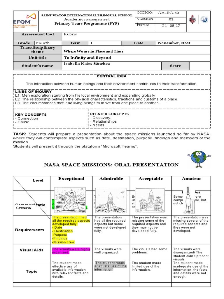 NASA Space Missions Presentation | PDF | Rubric (Academic ...