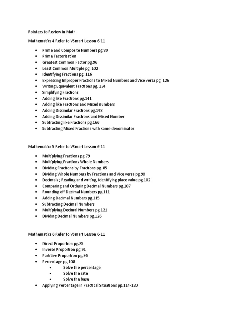 Math Review Pointers by Grade Level | PDF | Fraction (Mathematics ...