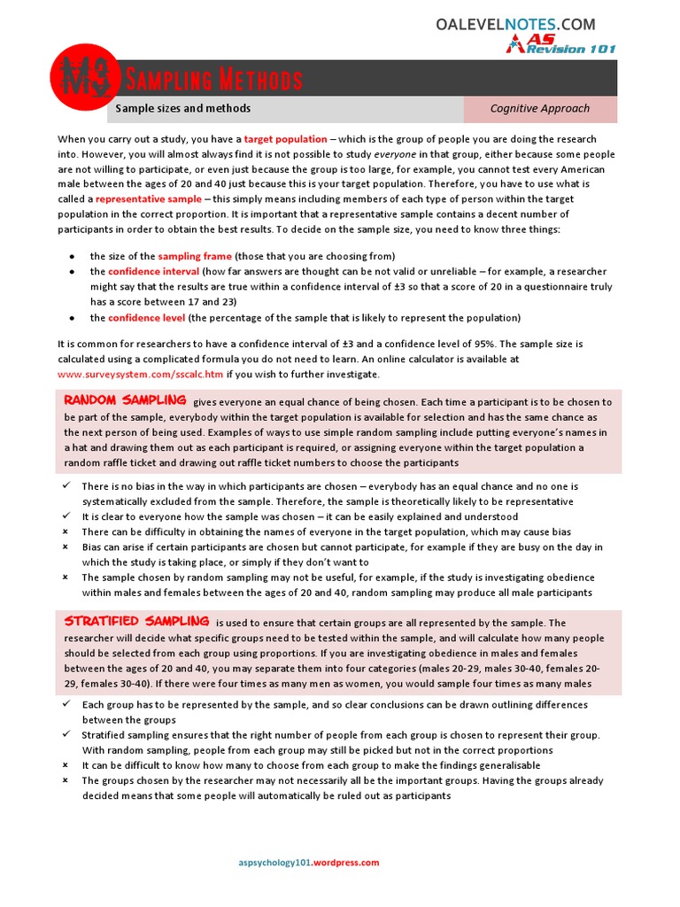 m3 Sampling Methods | PDF | Sampling (Statistics) | Confidence Interval