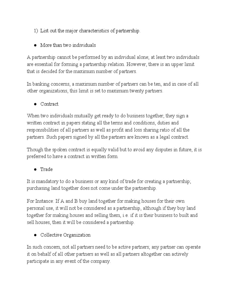 Key Characteristics of Partnerships | PDF | Partnership | Stocks