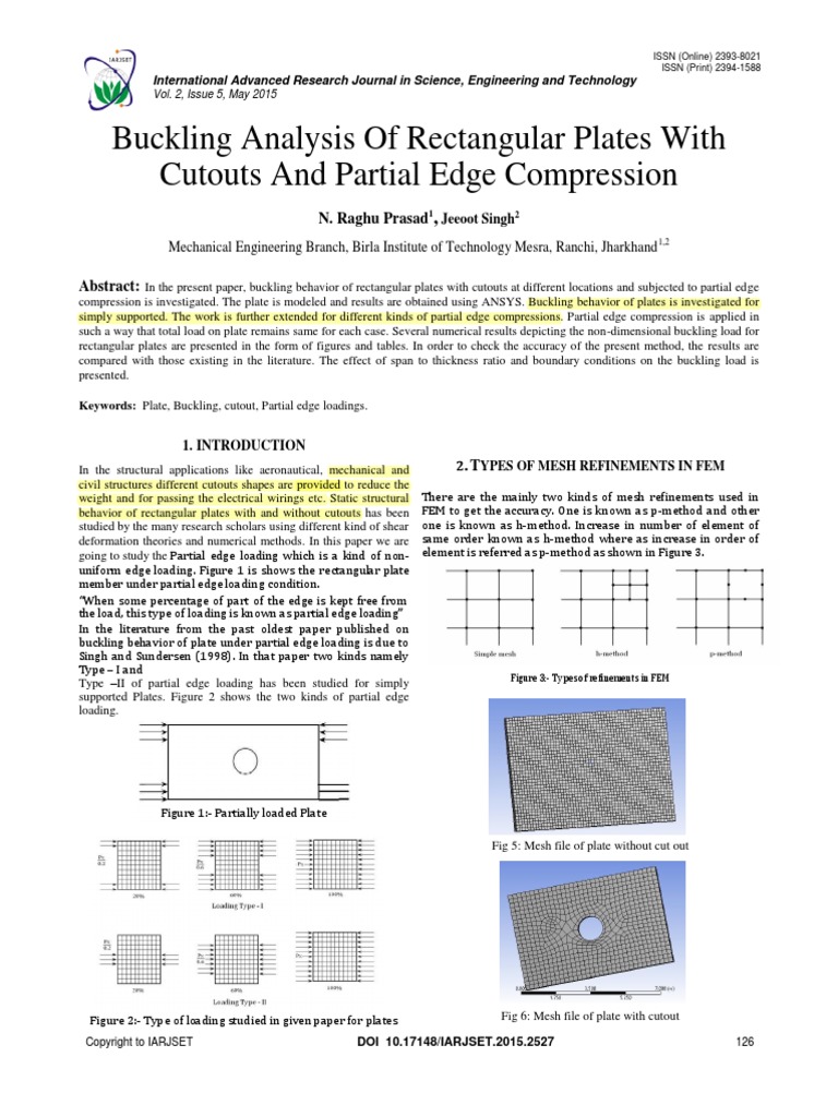 Buckling Analysis of Rectangular Plates With Cutouts and Partial Edge ...