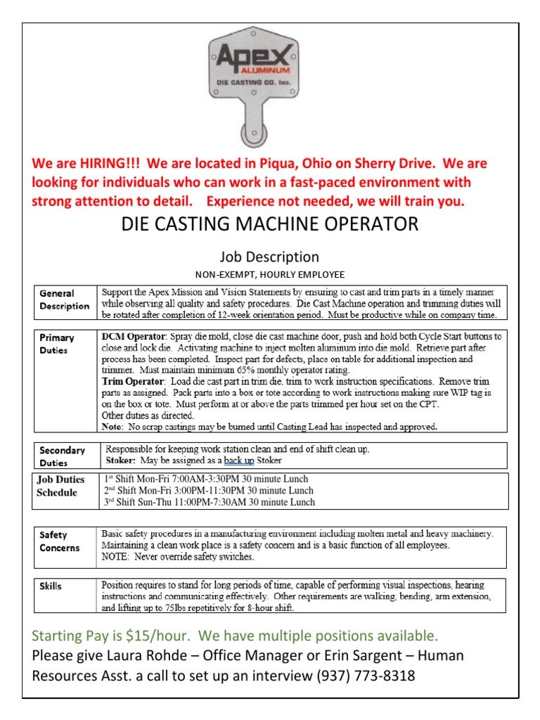 Die Casting Machine Operator | PDF