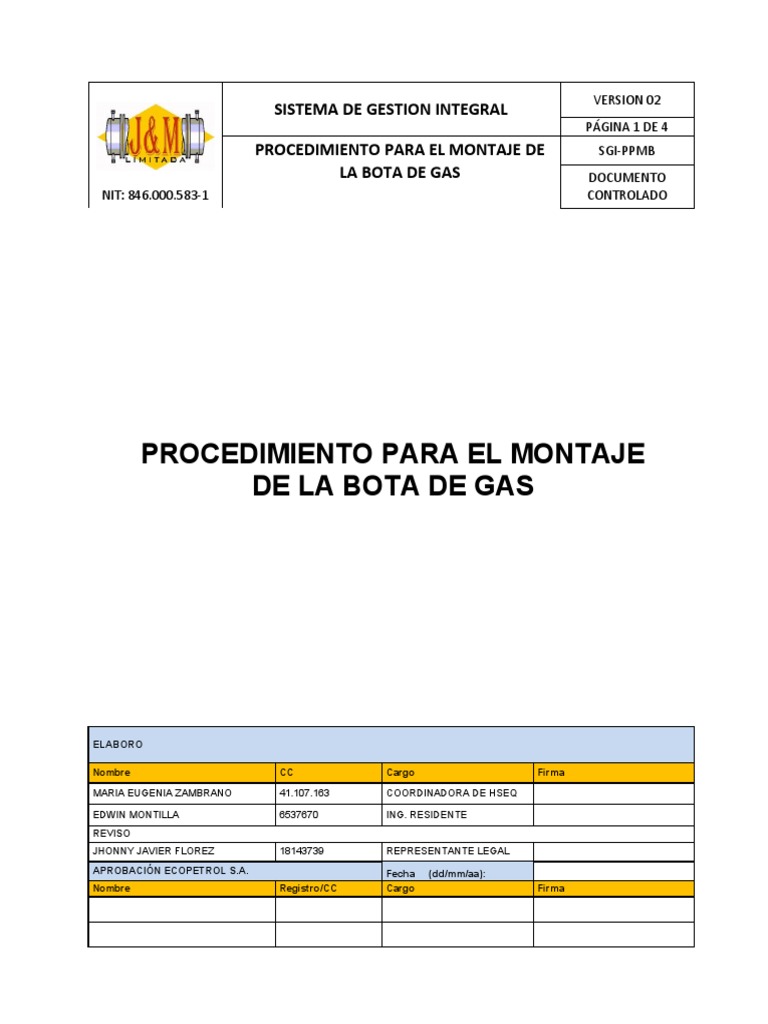 Procedimiento para Montaje de La Bota de Gas | PDF | Science | Ingeniería