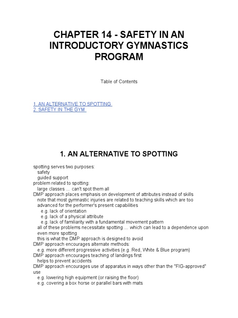 Chapter 14 - Safety in An Introductory Gymnastics Program: 1. An ...