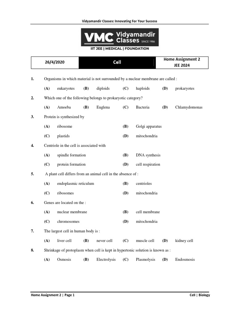 Cell Home Assignment 2 Class 9th | PDF | Osmosis | Cell (Biology)