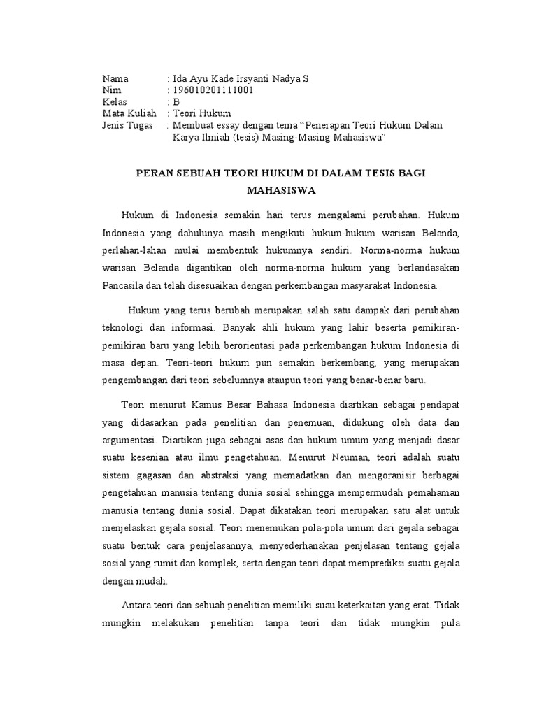 Teori Hukum dalam Penulisan Tesis Mahasiswa | PDF