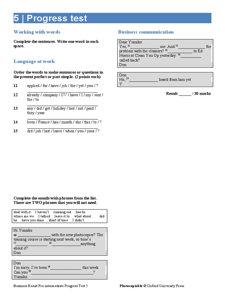 5 - Progress Test: Working With Words Business Communication | PDF ...
