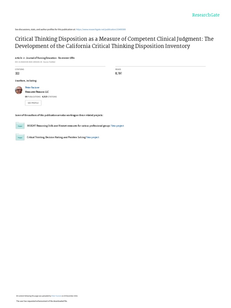 CCTDI: Assessing Critical Thinking Disposition | PDF | Critical ...