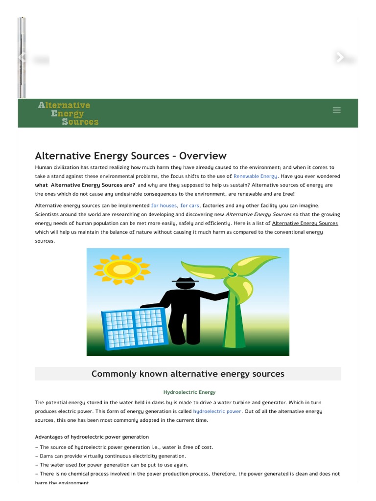 Commonly Known Alternative Energy Sources | PDF | Energy Development ...