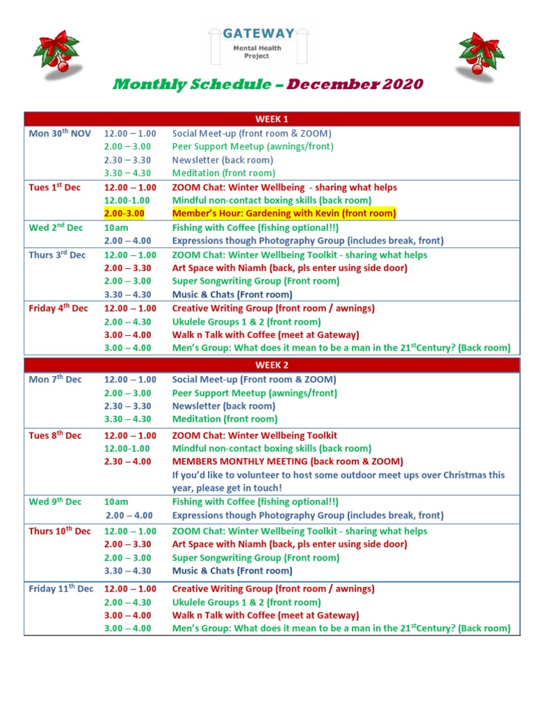 Monthly Schedule December 2020 | PDF