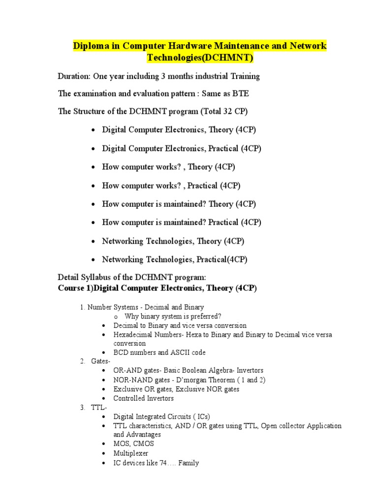 Diploma in Computer Hardware Maintenance and Network Technologiesdchmnt ...