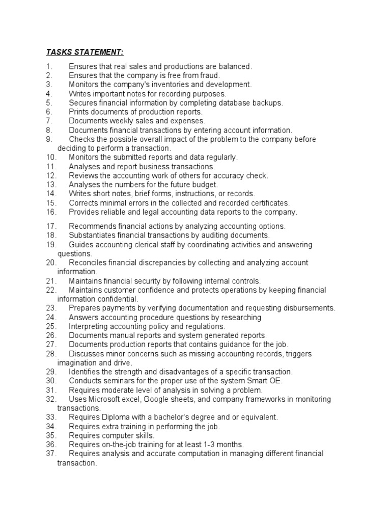 Task Statements | PDF | Accounting | Business