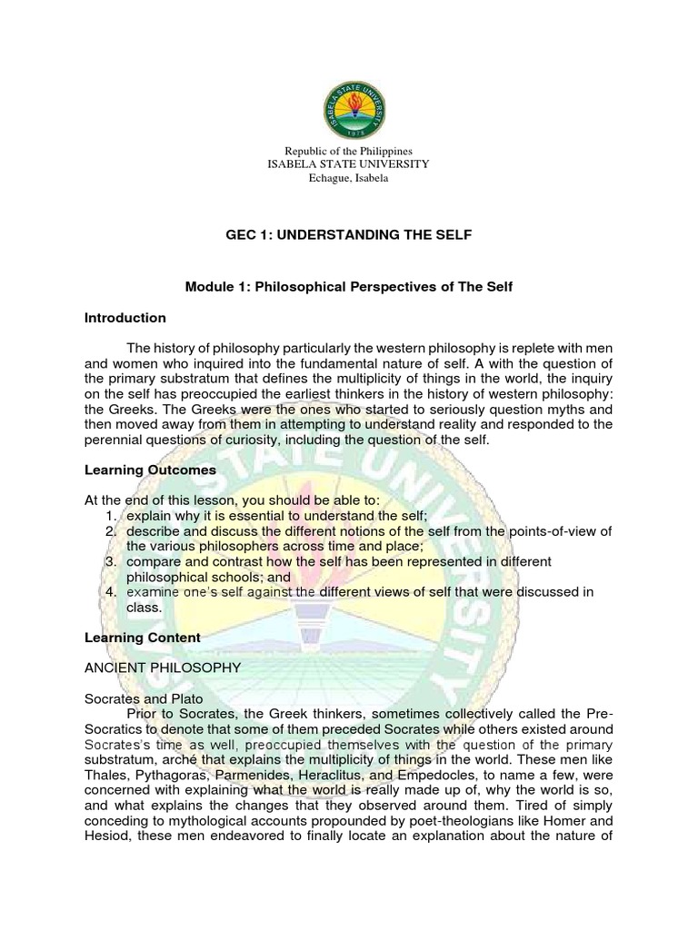 Gec 1: Understanding The Self: Republic of The Philippines Isabela ...