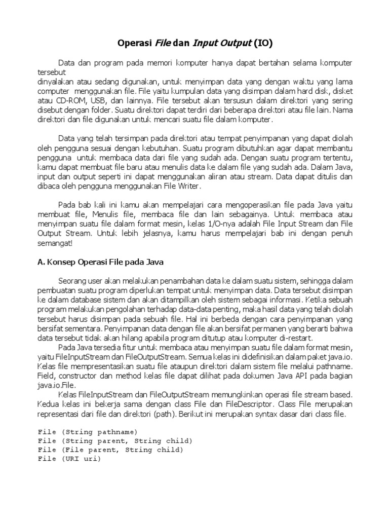 Operasi Input Output Pada Java | PDF | Metode & Bahan Ajar | Komputer Operasi Input Output Pada Java | PDF | Metode & Bahan Ajar | Komputer