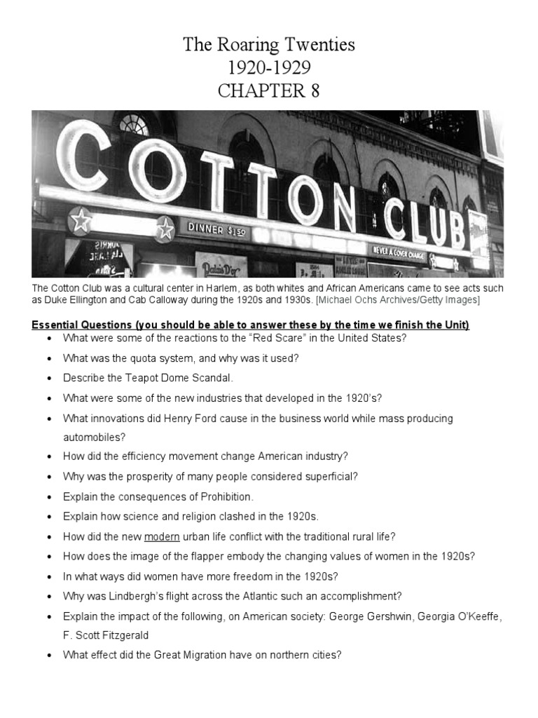 The Roaring Twenties 1920-1929: Essential Questions (You Should Be Able ...