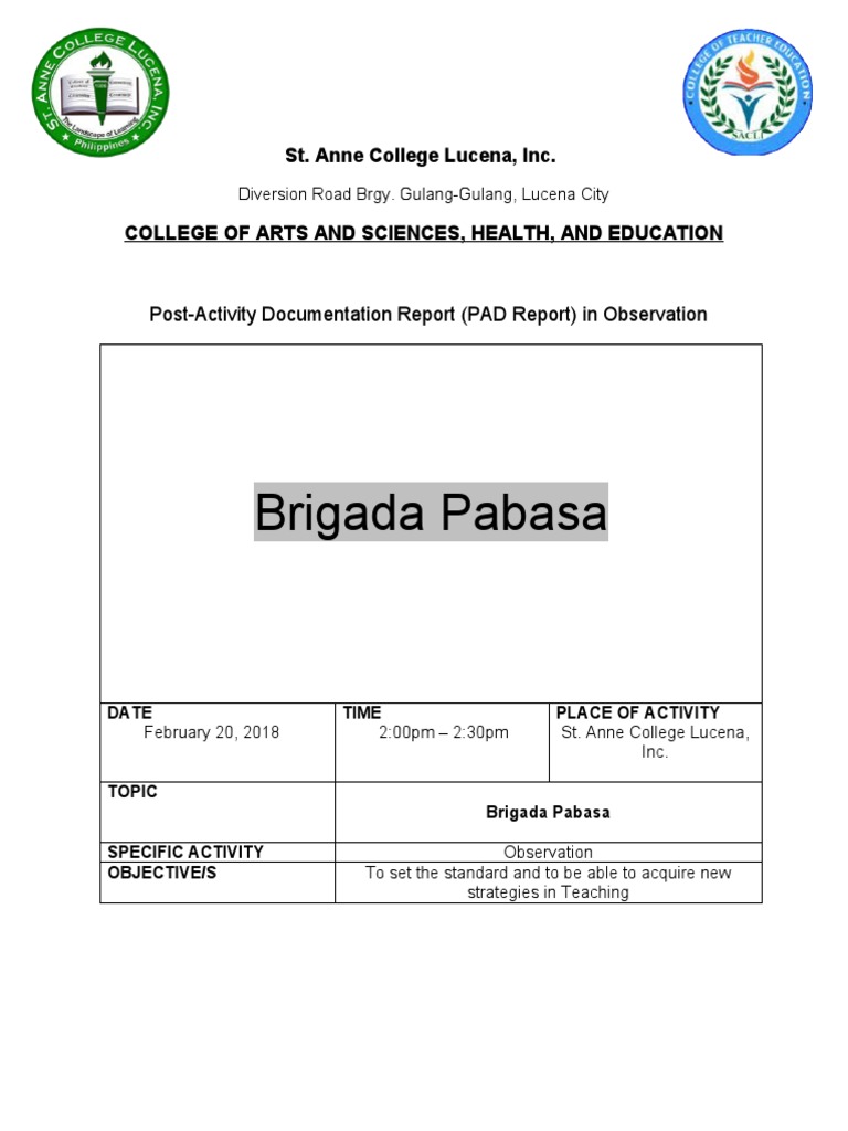 Brigada Pabasa: St. Anne College Lucena, Inc | PDF | Teachers ...