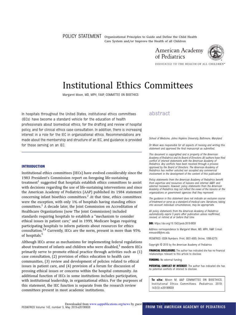 Institutional Ethics Committees: Policy Statement | PDF | Joint ...