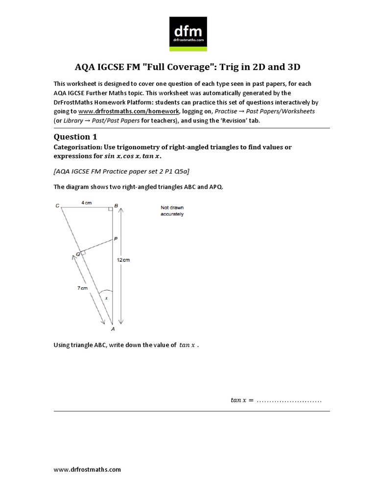 AQA IGCSE FM Trigonometry Coverage | PDF
