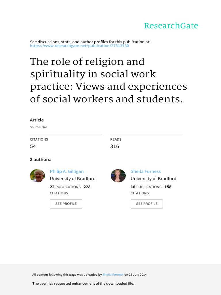 The Role of Religion and Spirituality in | PDF | Spirituality | Social Work