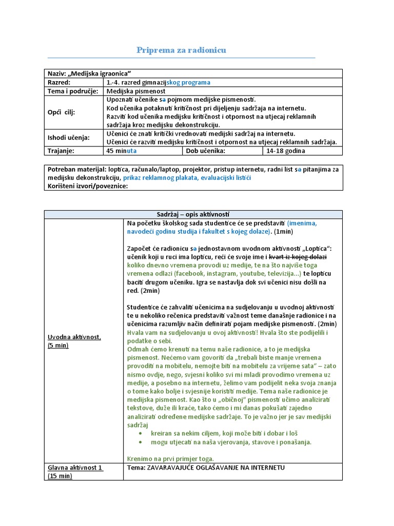 Obrazac Pripreme Za Radionicu - Čolić, Radić - SRB | PDF