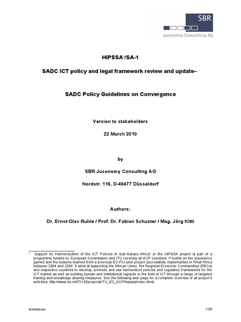 Hipssa /SA-1 SADC ICT Policy and Legal Framework Review and Update | PDF | Technological ...