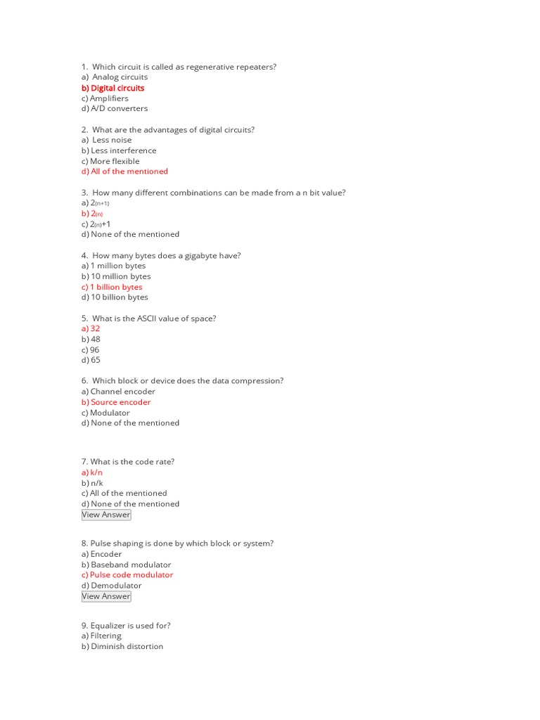 Digital Communications Multiple Choice Questions | PDF | Spectral ...