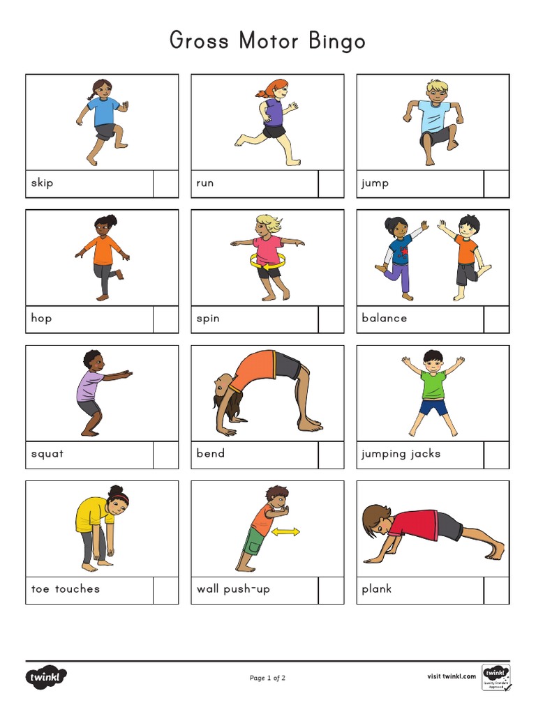 Gross Motor Bingo Activities List | PDF