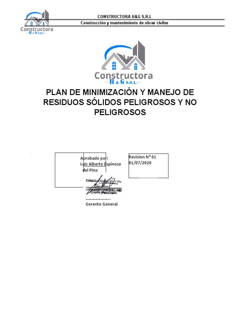 Plan de Minimizacion y Manejo de Residuos Sólidos | PDF | Residuos | Gestión de residuos