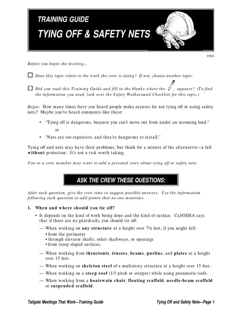 Tying Off & Safety Nets: Training Guide | PDF | Safety | Business