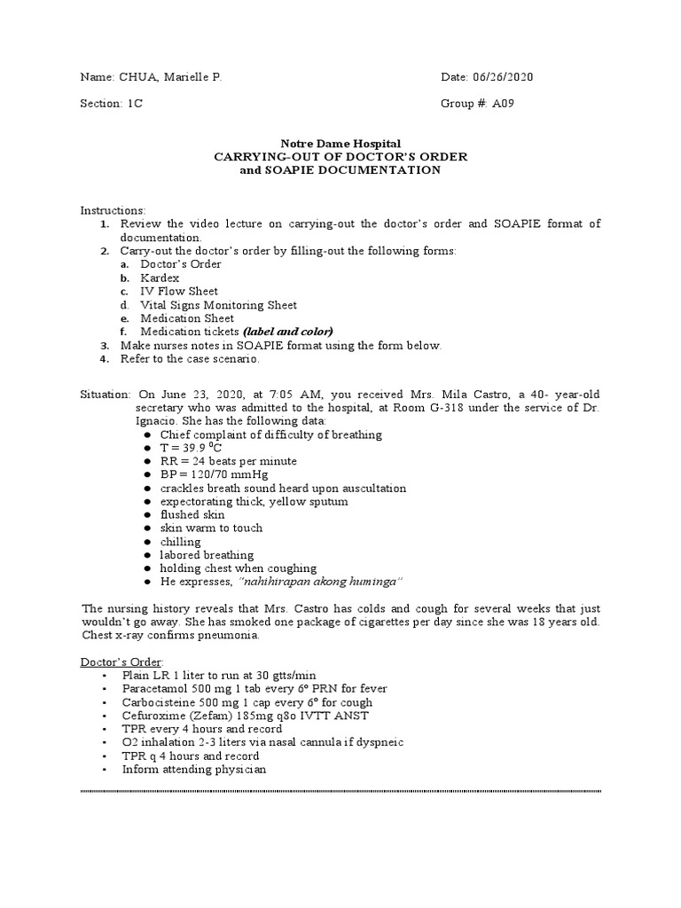 MARIELLE CHUA - (Template) SOAPIE Caselet | PDF | Pneumonia | Clinical ...