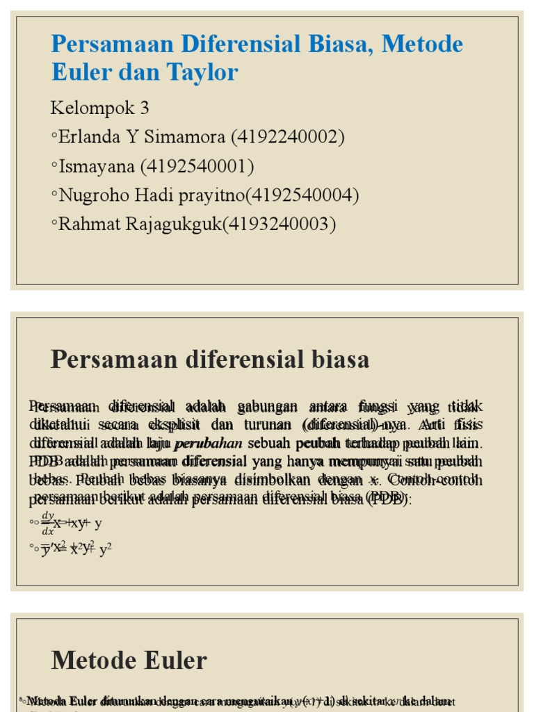 Persamaan Diferensial Biasa, Metode Euler Dan Taylor | PDF