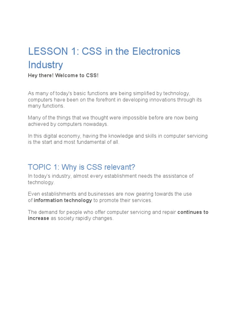 LESSON 1: CSS in The Electronics Industry: TOPIC 1: Why Is CSS Relevant ...