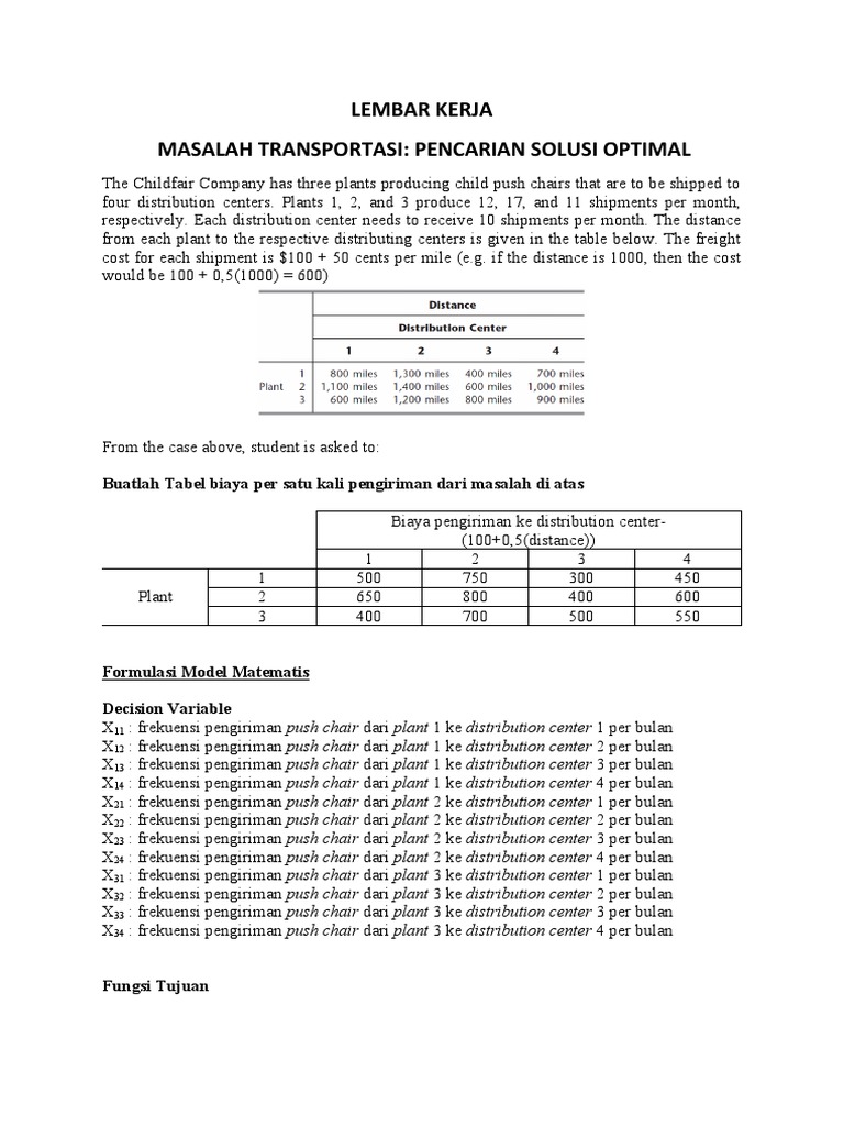 11-Lembar Kerja Transportasi-Solusi Optimal | PDF